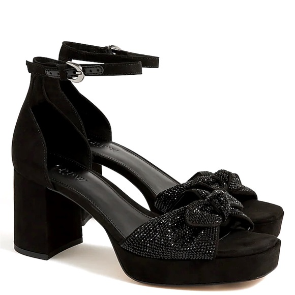 J. Crew | Shoes | New J Crew Rhinestone Bow Heels Black Block Heel ...